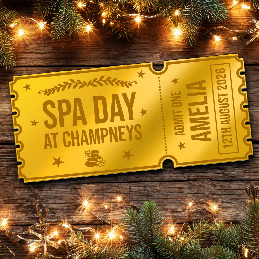 Gold Mirror Acrylic Golden Ticket Spa Day Personalised Any Text Voucher ...