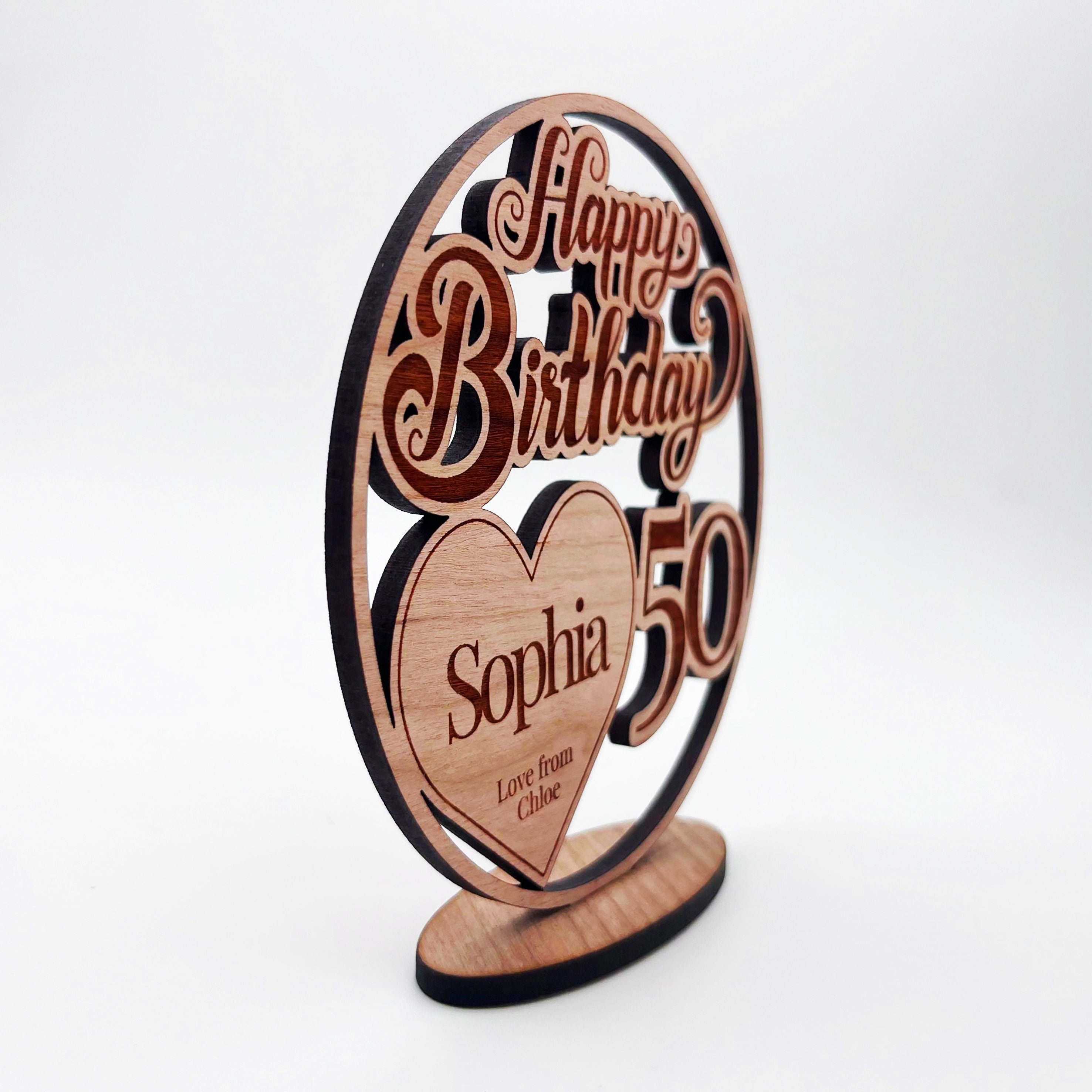 Engraved Wood 50th Happy Birthday Milestone Age Heart Keepsake ...