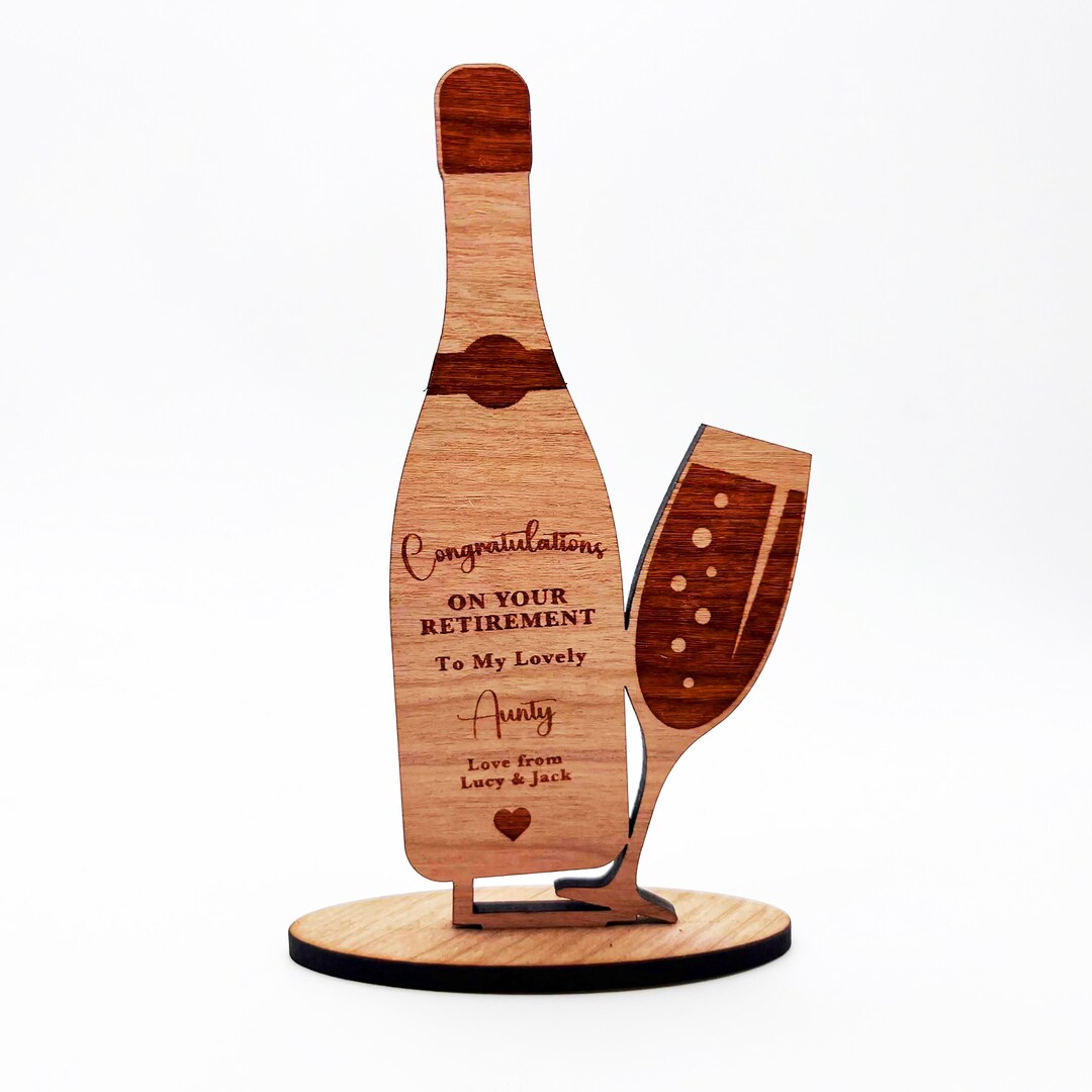 Wood Retirement Champagne With Glass Congratulations Keepsake ...