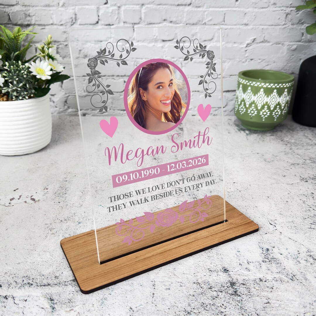 Female Memorial Keepsake Gift Pink Photo Rose Personalised Gift Acrylic ...