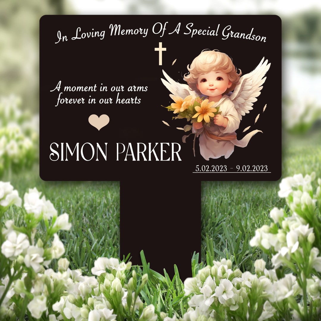 Grandson Black Baby Angel Remembrance Garden Plaque Grave Marker ...