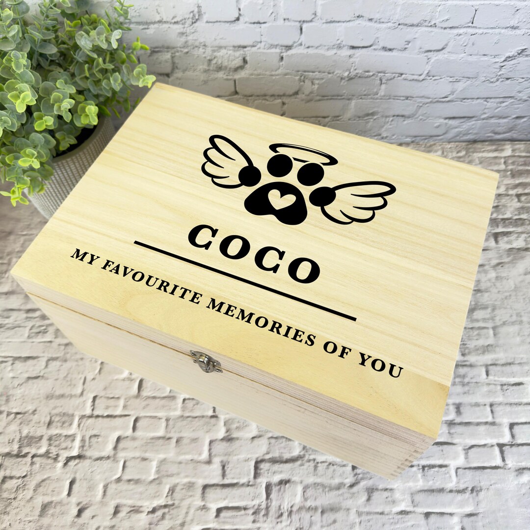 Paw Print With Wings Memories Pet Memorial Personalised Wooden Keepsake ...