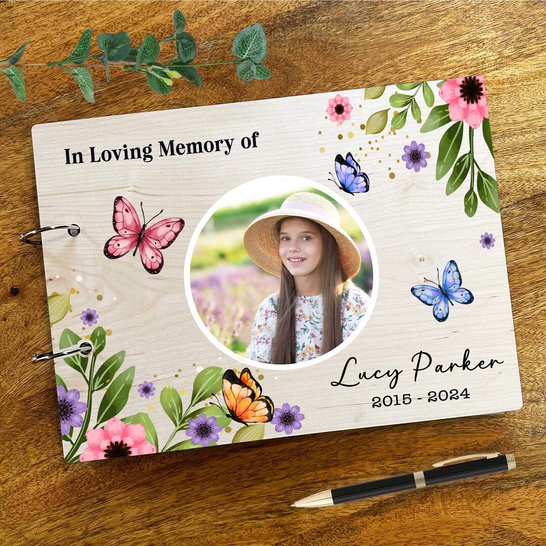 Floral Butterflies Photo Sympathy in Loving Memory Funeral Condolence ...