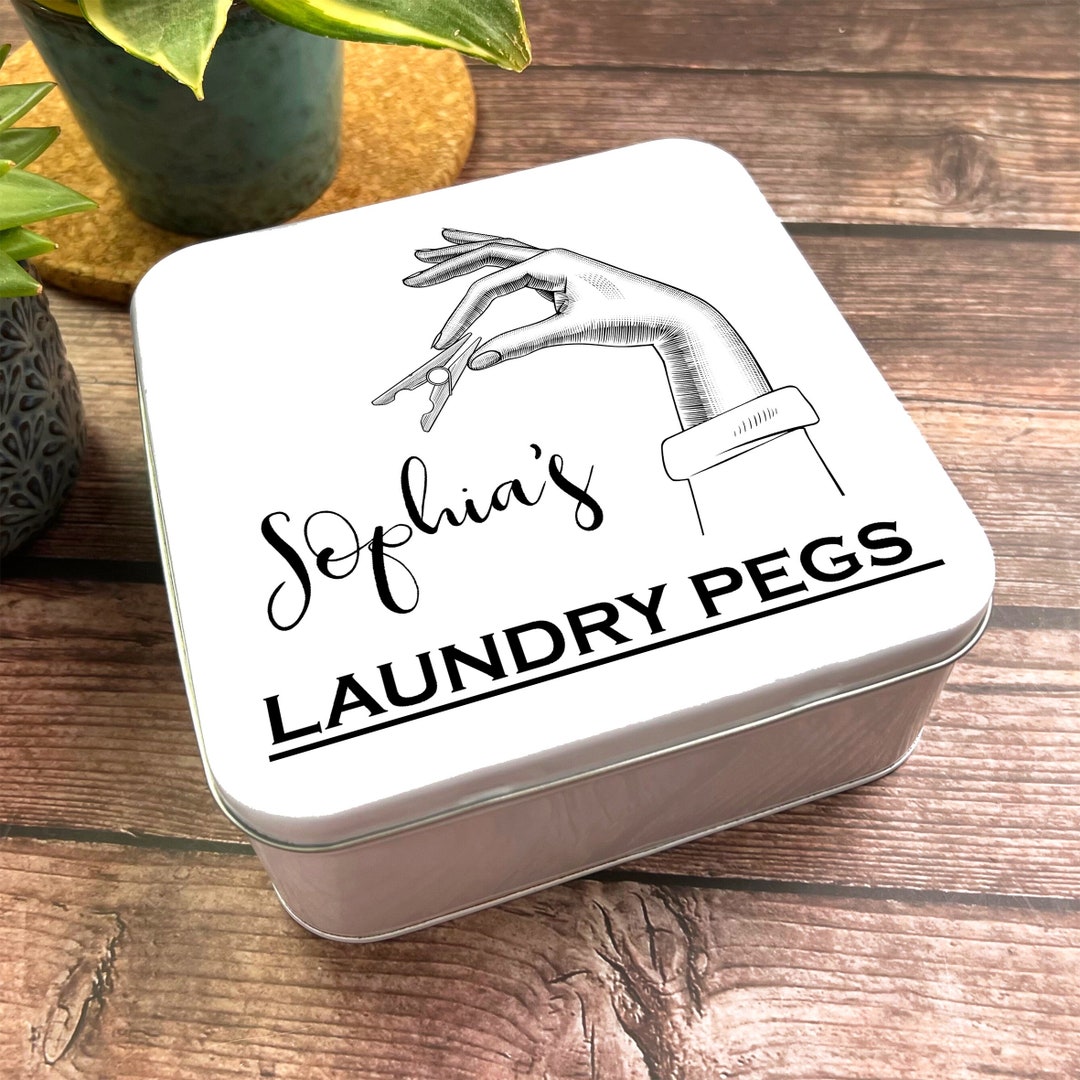 Square Retro Hand Holding Laundry Peg Personalised Washing Tin - Etsy