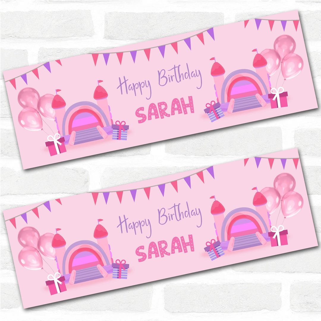 Personalised Party Banner for Birthday Girls Bouncy Castle Pink Kids ...