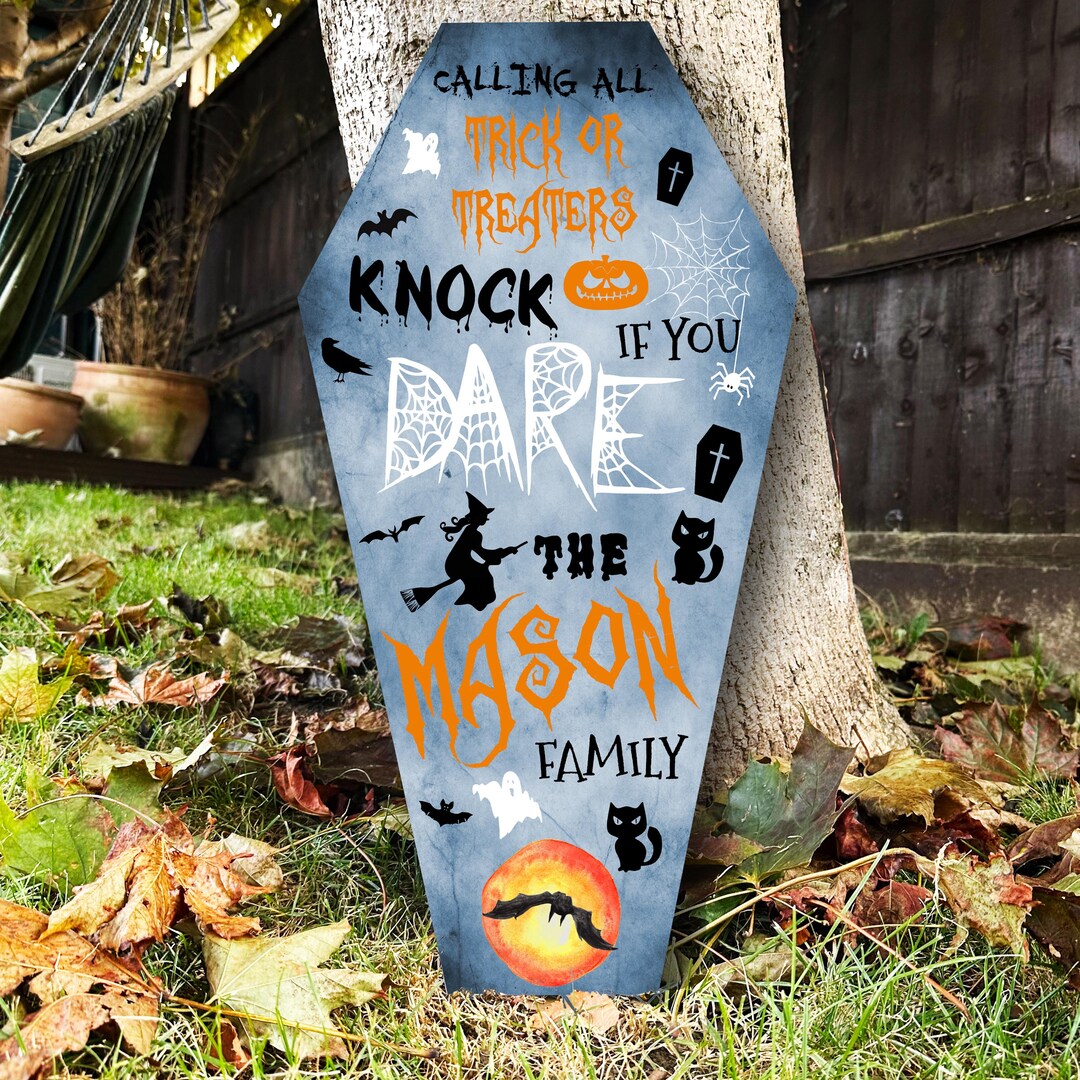 Trick or Treaters Welcome to Knock Blue Coffin Personalised Decor ...
