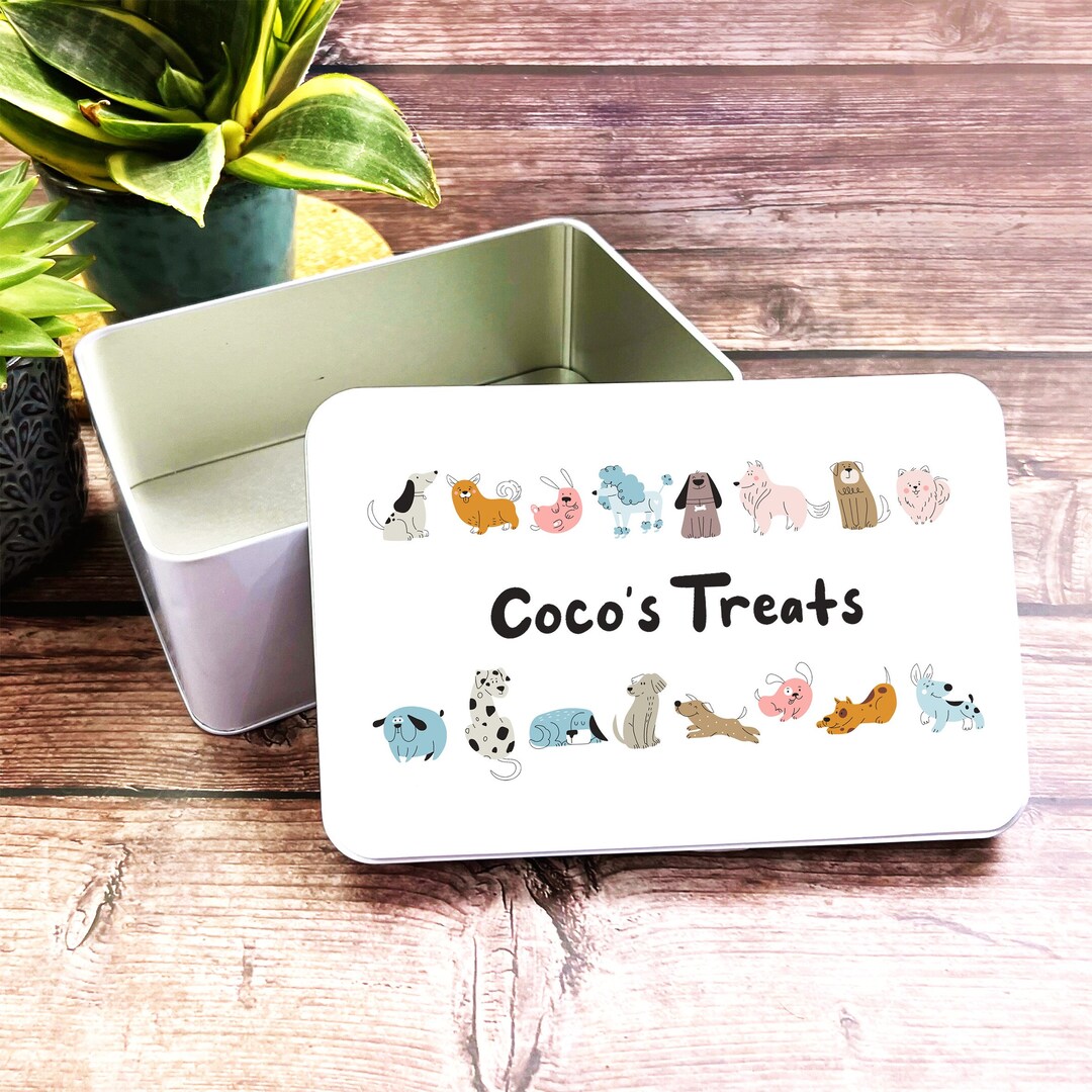 Colourful Funny Dogs Rectangle Personalised Dog Biscuit Treat Tin - Etsy