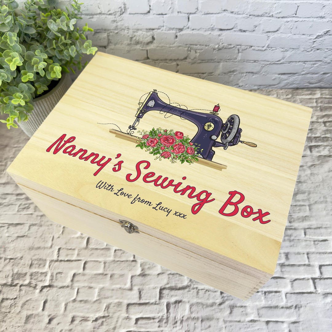 Pink Navy Retro Sewing Machine Box Personalised Wooden Keepsake Storage ...