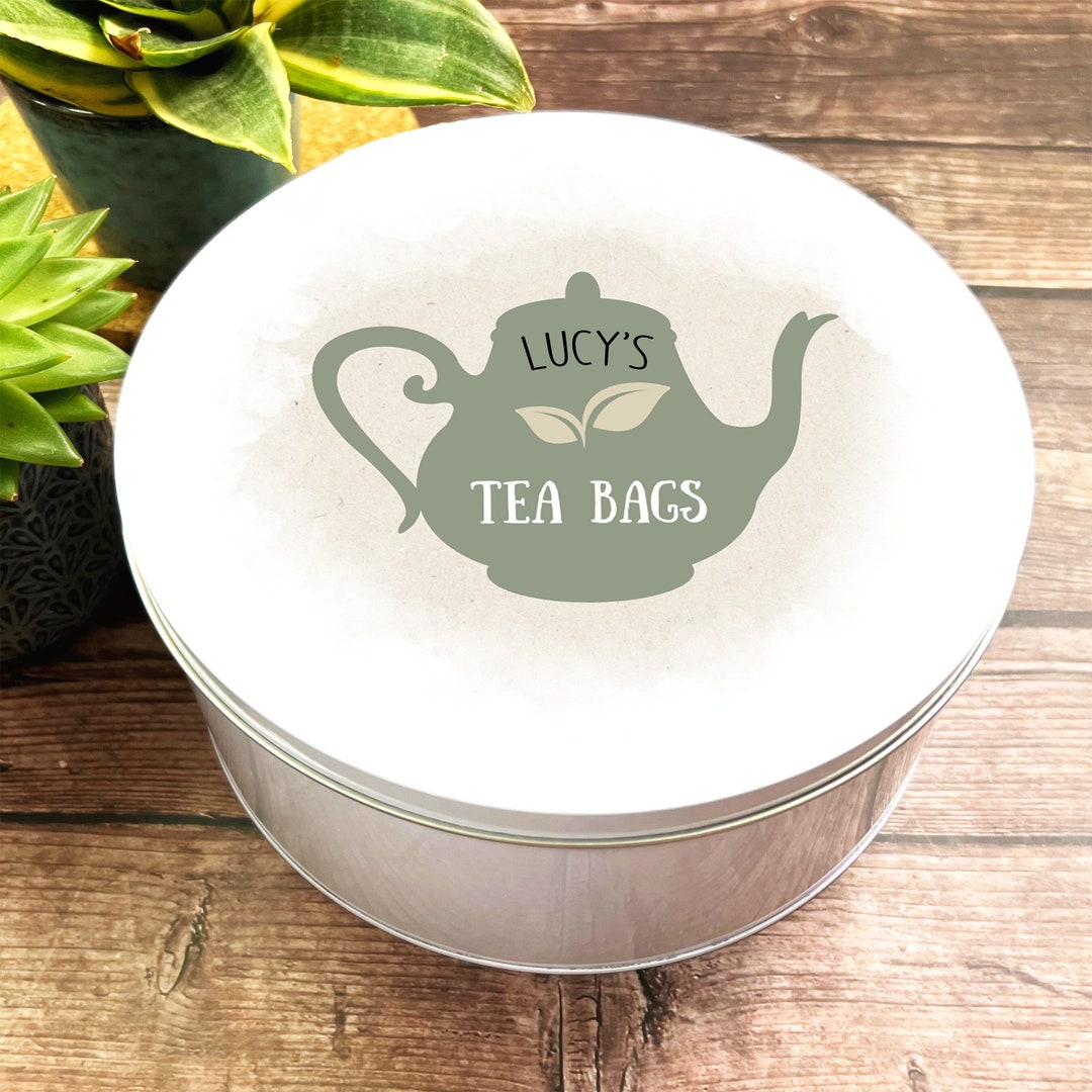 Round Rustic Sage Green Teapot Shabby Chic Personalised Tea Bag Tin - Etsy