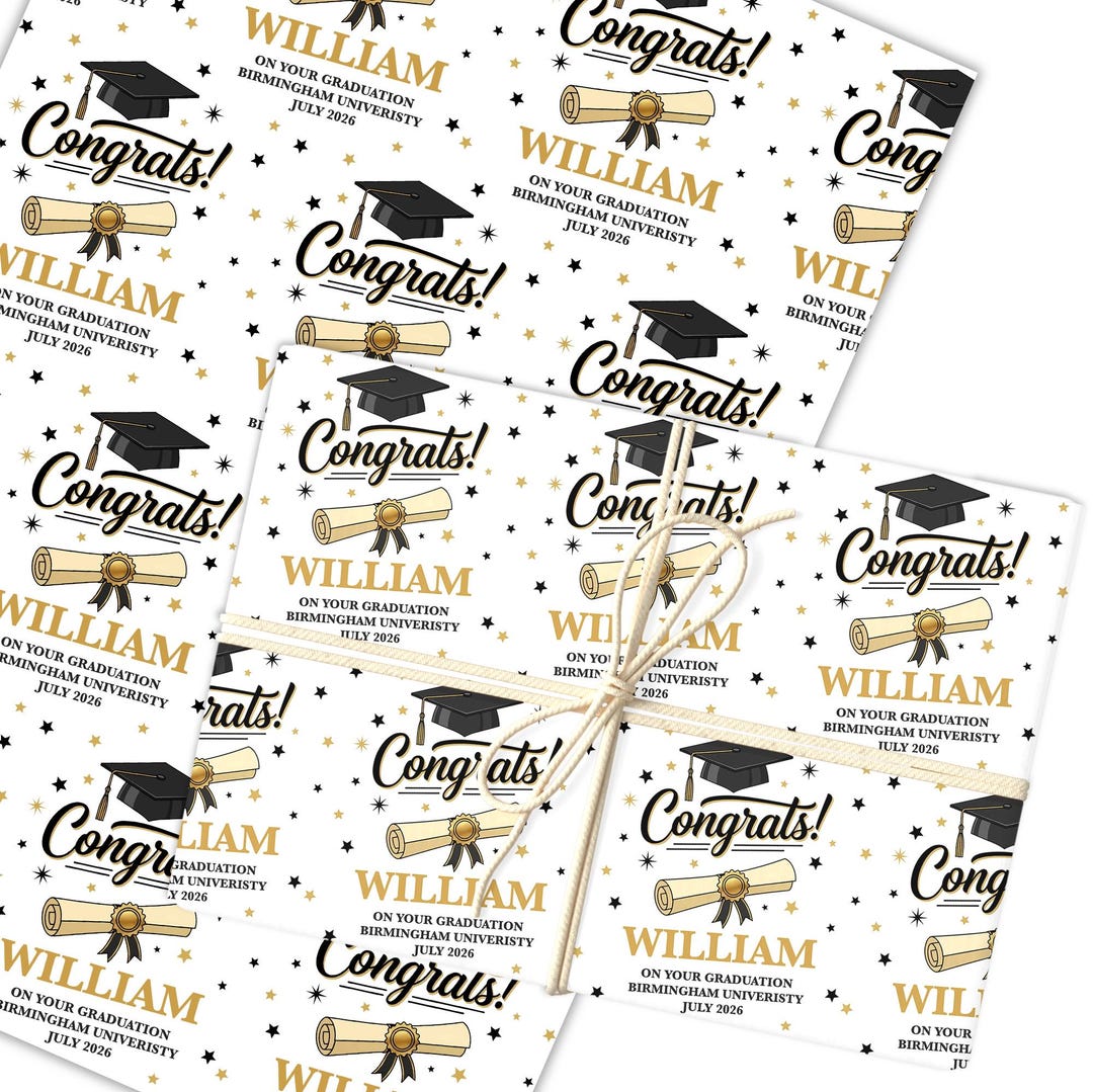 Personalised Wrapping Paper Graduation Congrats Hat Custom Gift Wrap ...