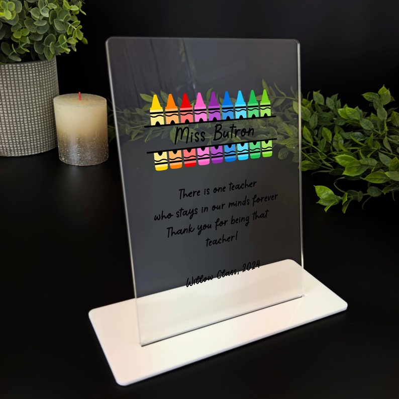 Thank You Teacher Gift Colourful Crayons Personalised Acrylic Plaque ...