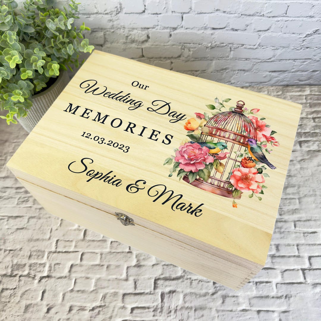 Floral Birdcage Memories Wedding Day Personalised Wooden Memory ...