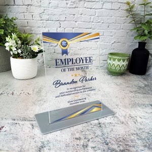 Employee of the Month Blue Gold Gift Employee Employer Personalised ...