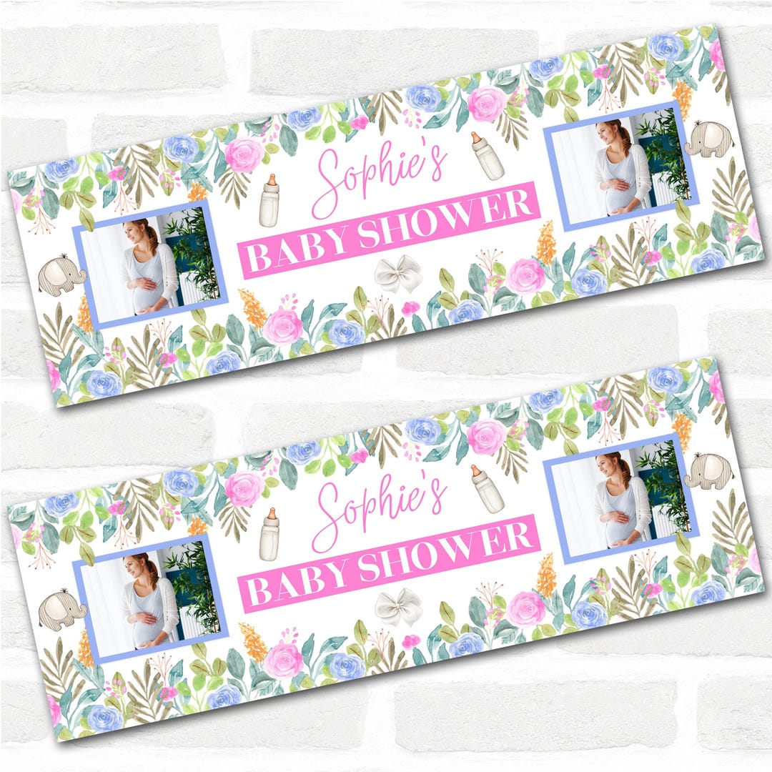Personalised Party Banner for Baby Shower Photo Pink Blue Flowers ...