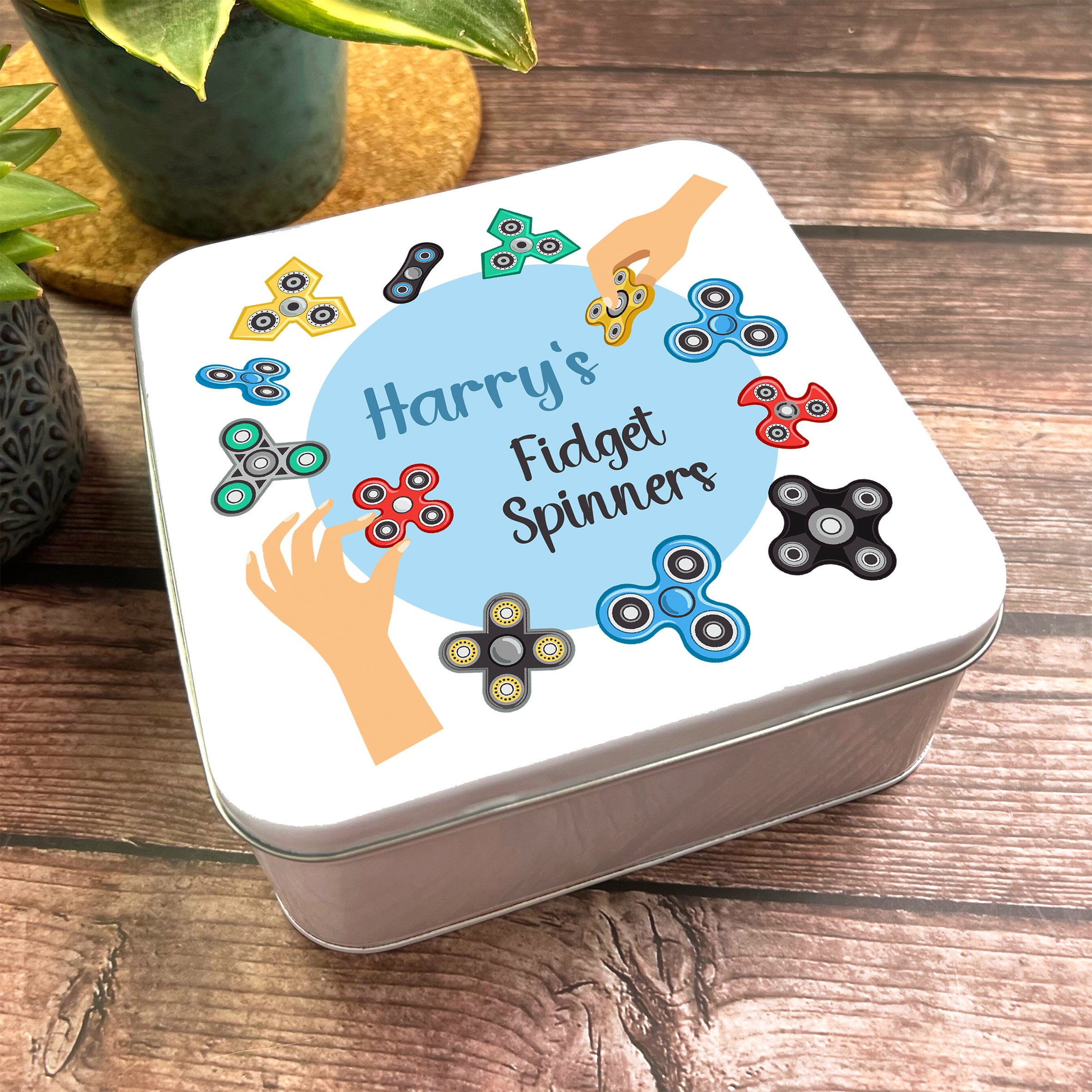Square Fidget Spinners Boy Male Child Toys Personalised Toy Tin - Etsy