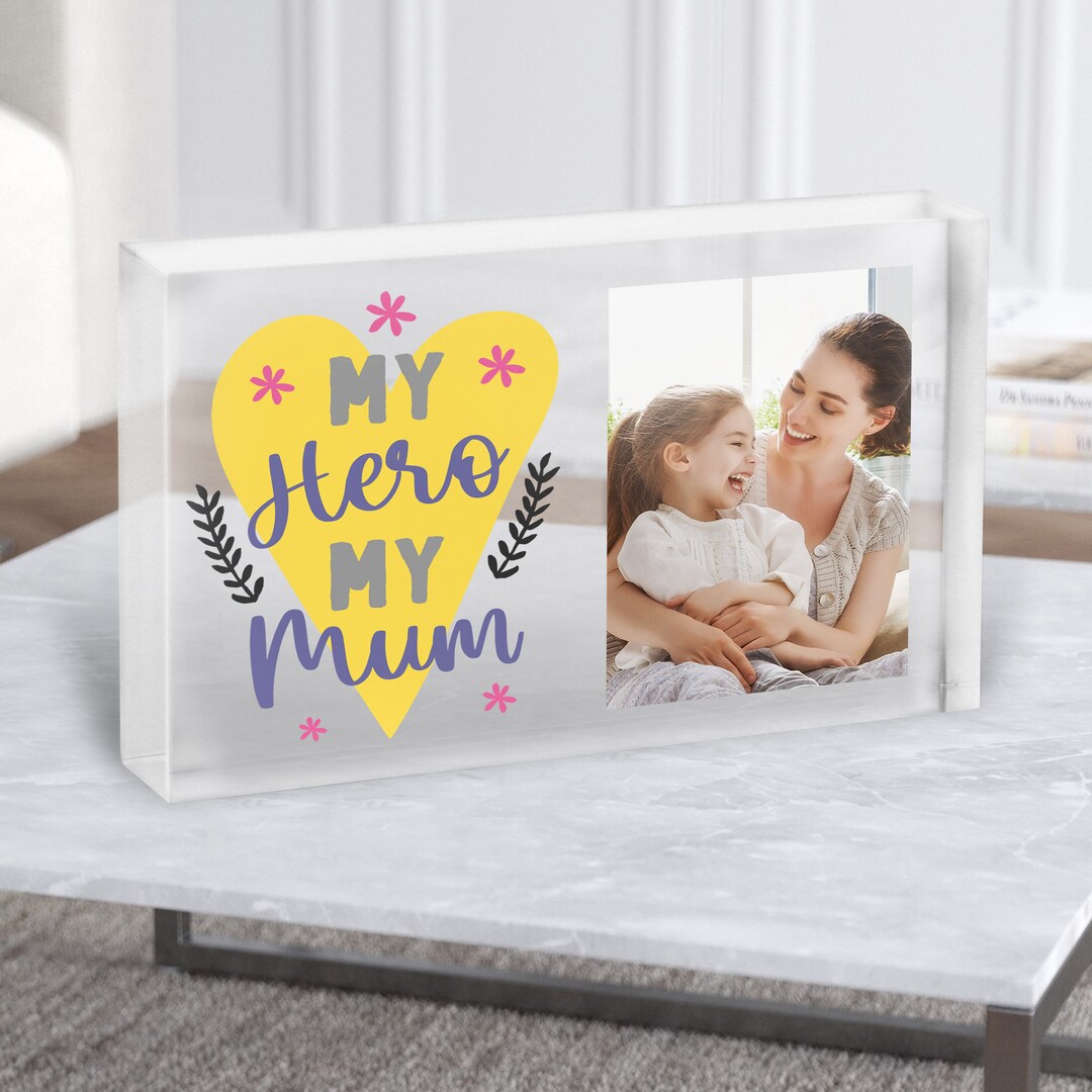My Hero My Mum Typographic Photo Personalised Acrylic Block ...