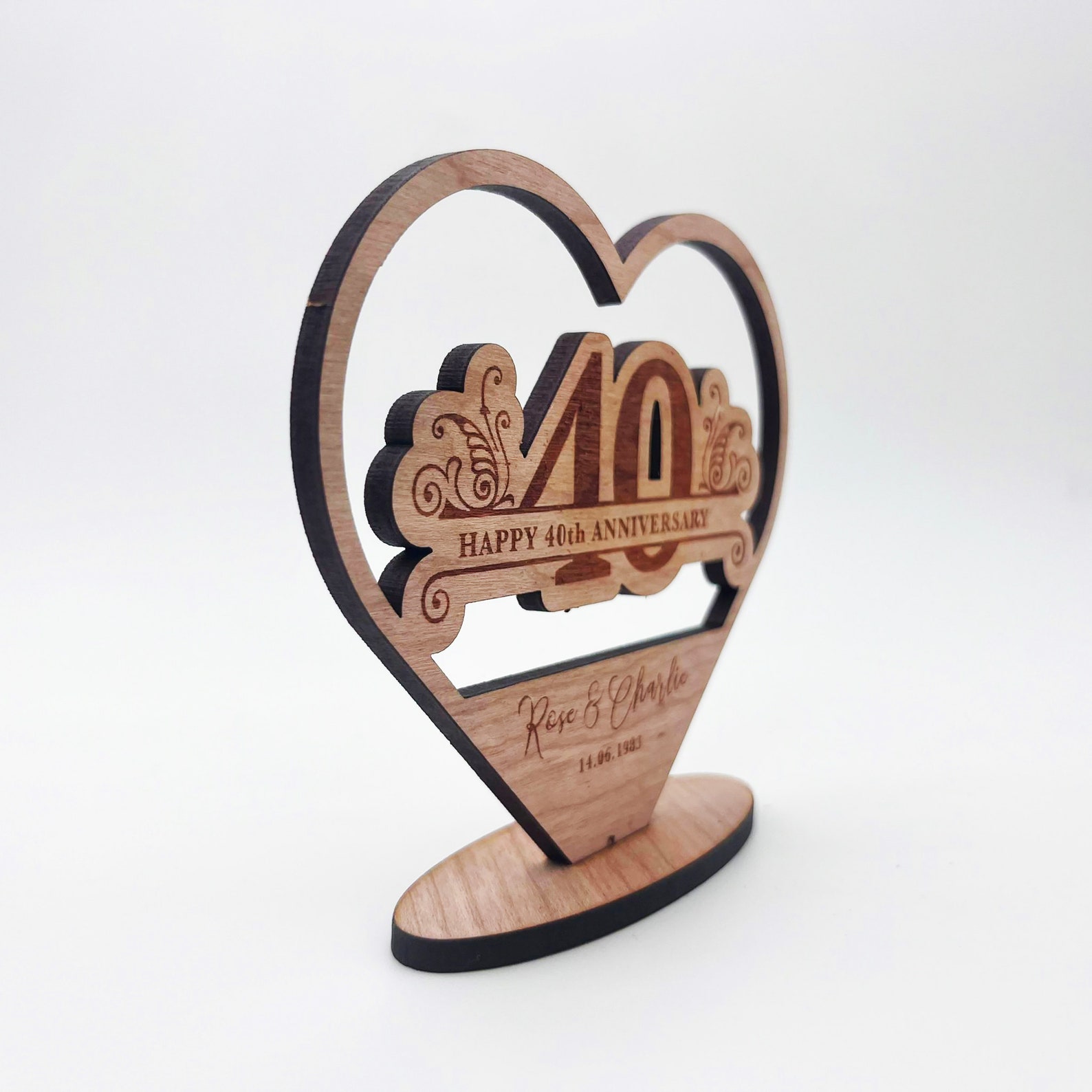 Happy 40th Heart Wedding Anniversary Floral Heart Keepsake Personalised ...