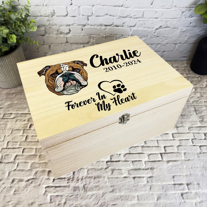 Bulldog Paw Print Heart Pet Memorial Personalised Wooden Memory ...
