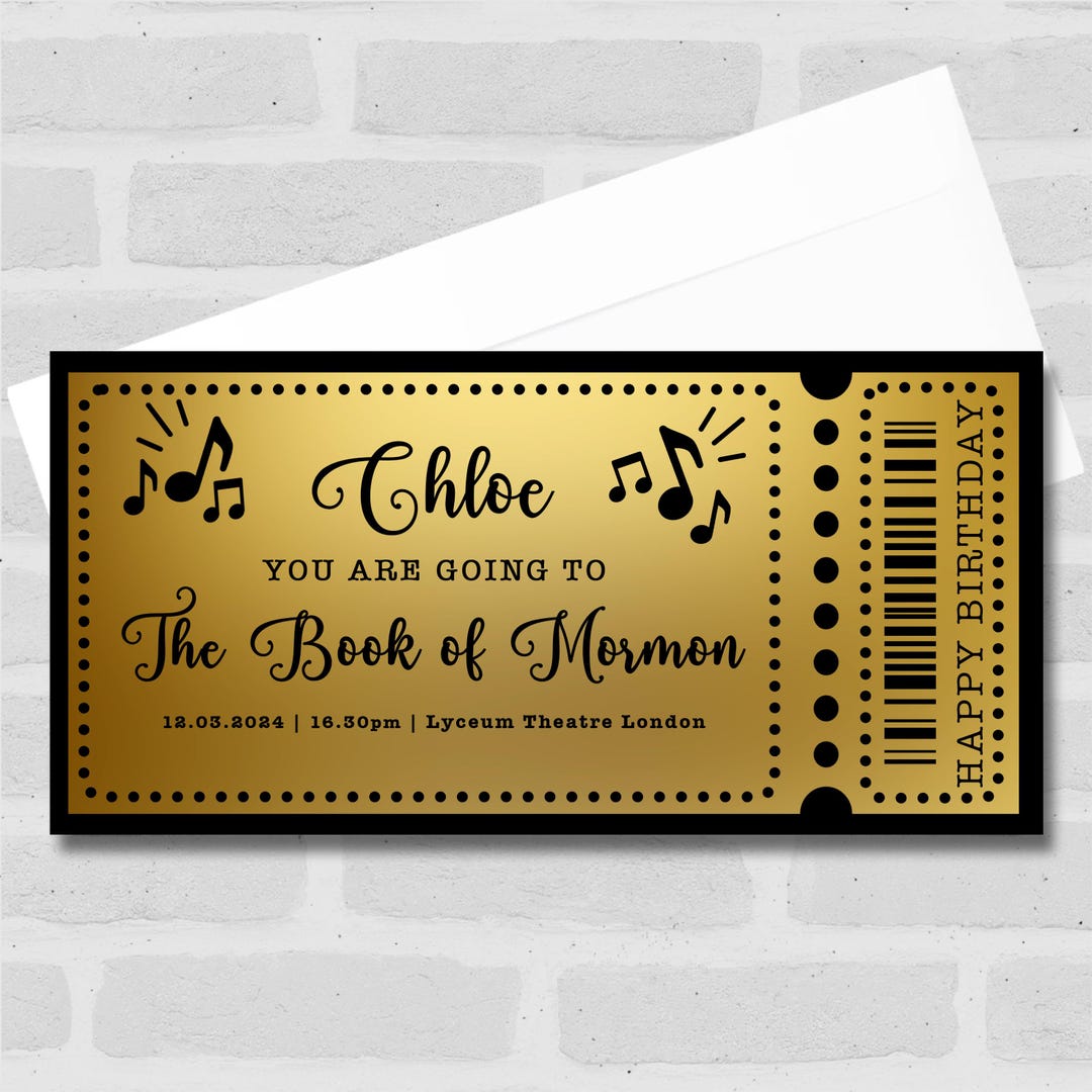Gold Music Notes Any Show Gift Personalised Surprise Ticket Gift ...