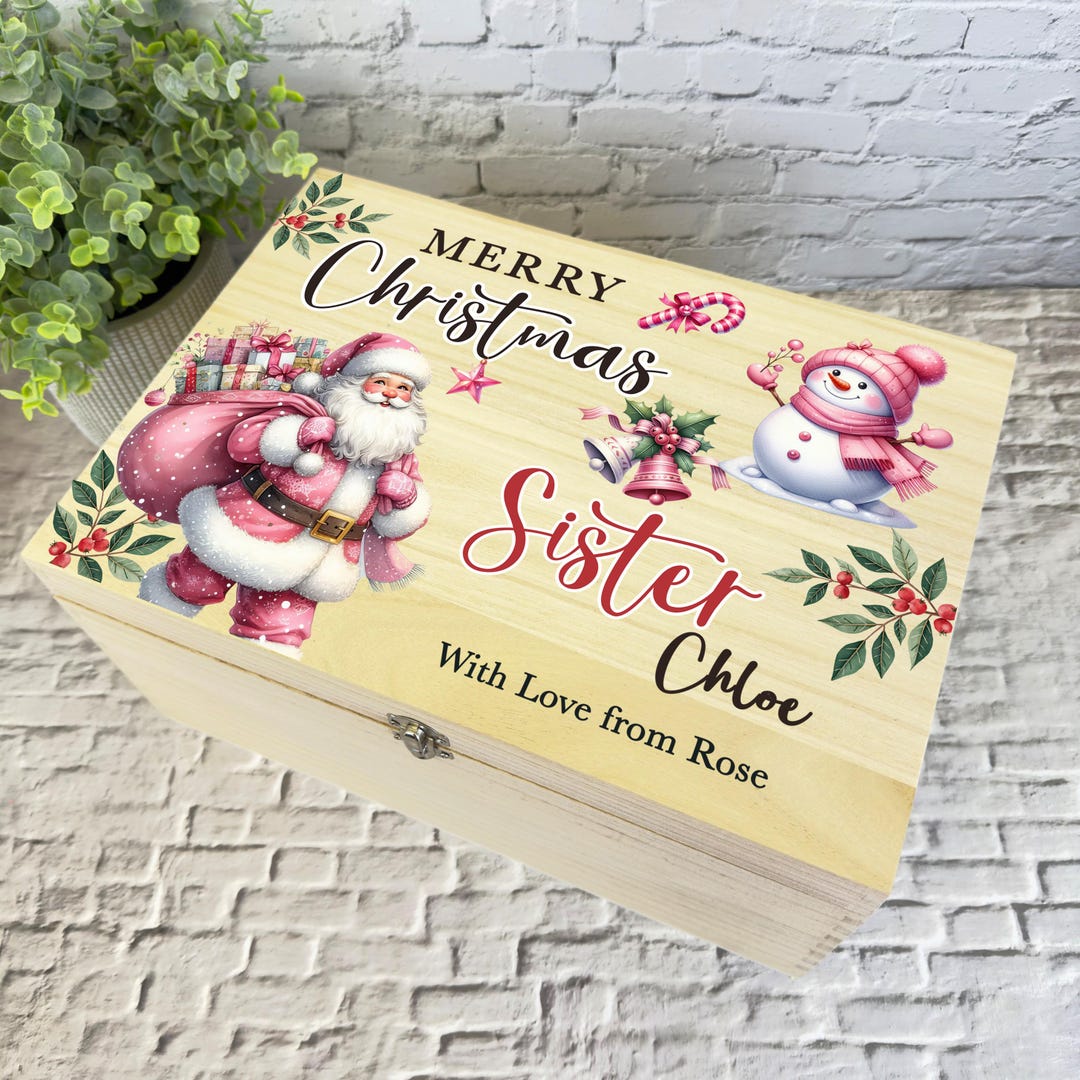 To Sister Pink Santa Wooden Personalised Christmas Hamper Gift Box ...