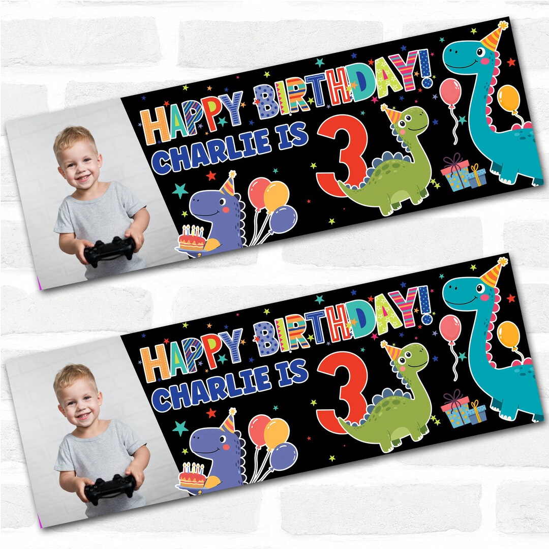 Personalised Party Banner for Kids Birthday Cute Dinosaurs Photo ...