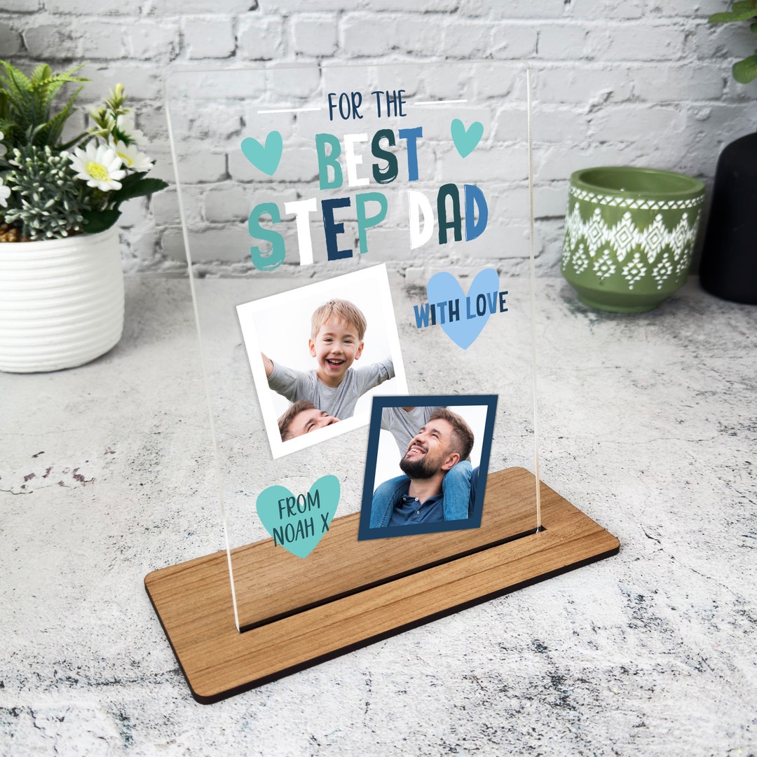 Best Step Dad Gift Blue Photo Personalised Acrylic Plaque ...