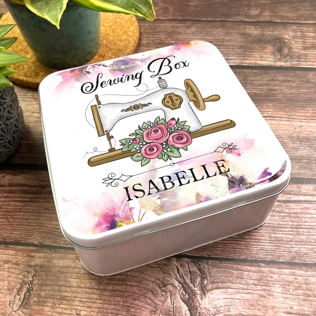Square Sewing Kit Machine Purple Pink Floral Personalised Tin - Etsy