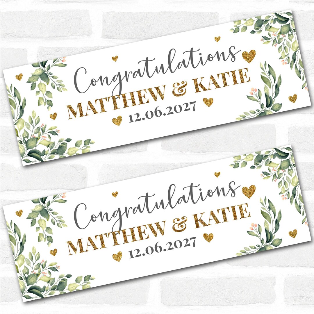Personalised Party Banner for Wedding Day Congratulations Gold Silver ...