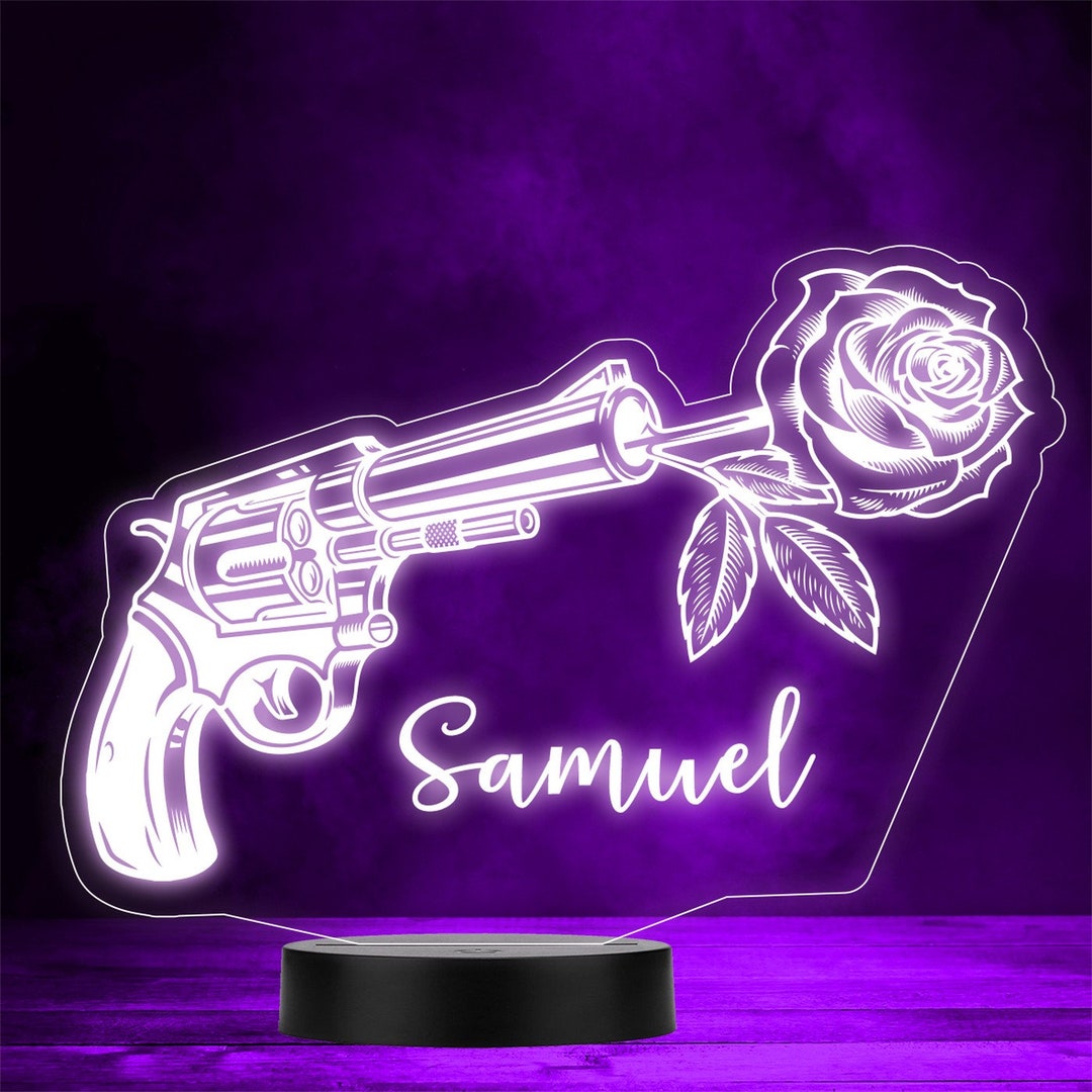 Vintage Revolver With Rose Personalised Gift Colour Change LED Lamp ...
