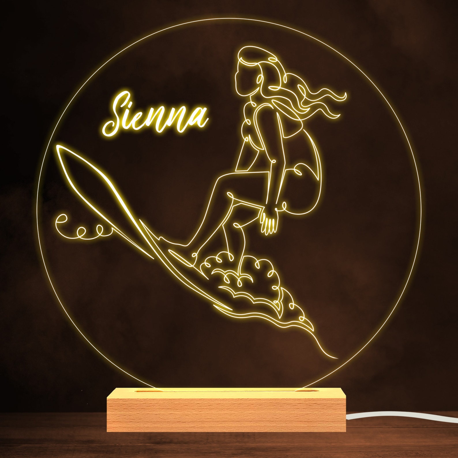Female Surfing Sea Line Art Sports Fan Surfer Personalised Gift Night ...