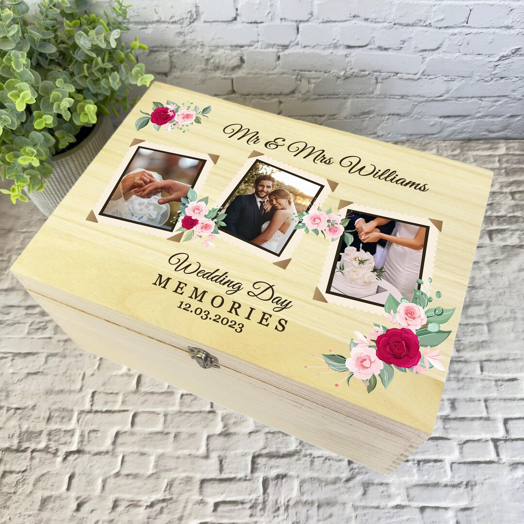Floral Retro Photo Frames Wedding Day Personalised Wooden Memory ...
