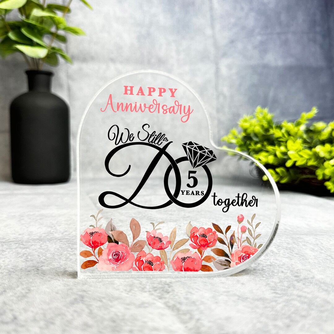 5 Years Together Happy 5th Wedding Anniversary Heart Plaque Keepsake ...