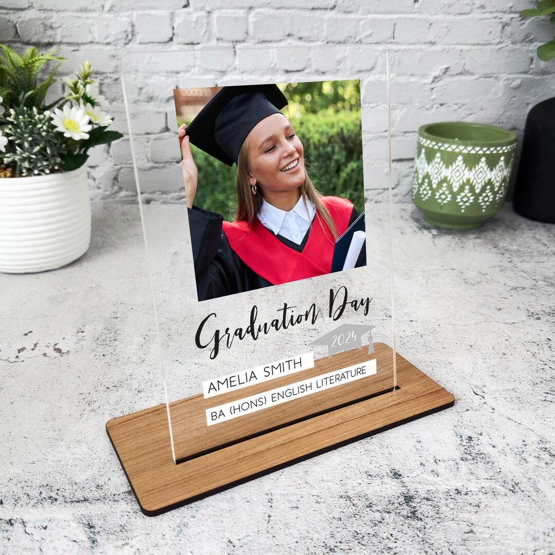 Graduation Day Gift Hat Grey Photo Personalised Acrylic Plaque ...