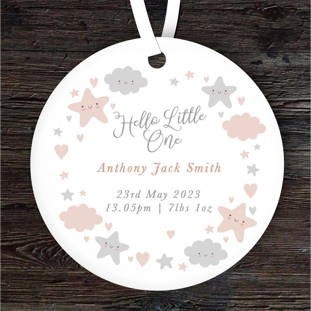 Hello New Baby Clouds With Stars Personalised Gift Keepsake Hanging ...