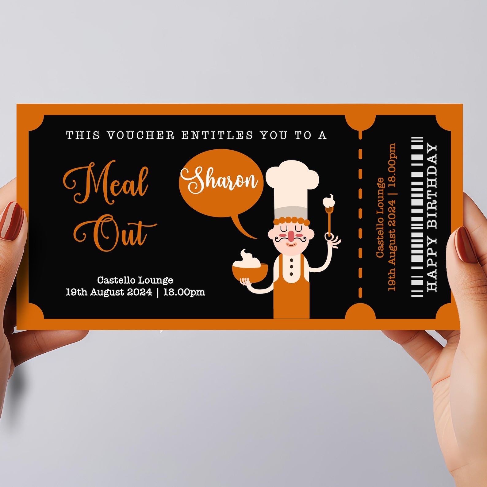 Black Background Funny Chef Meal Out Personalised Surprise Ticket Gift ...