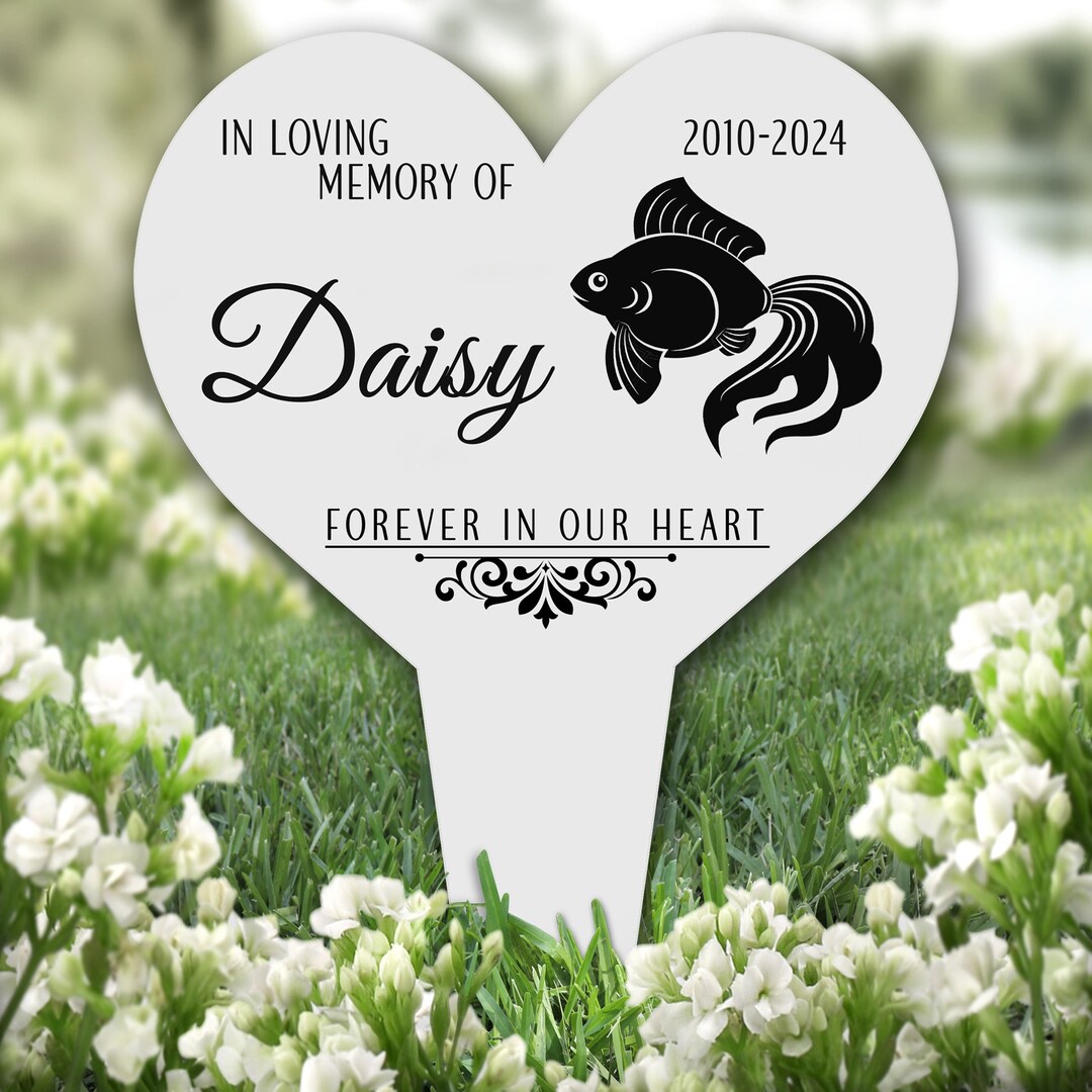 Heart Goldfish Pet Remembrance Garden Plaque Grave Personalised ...