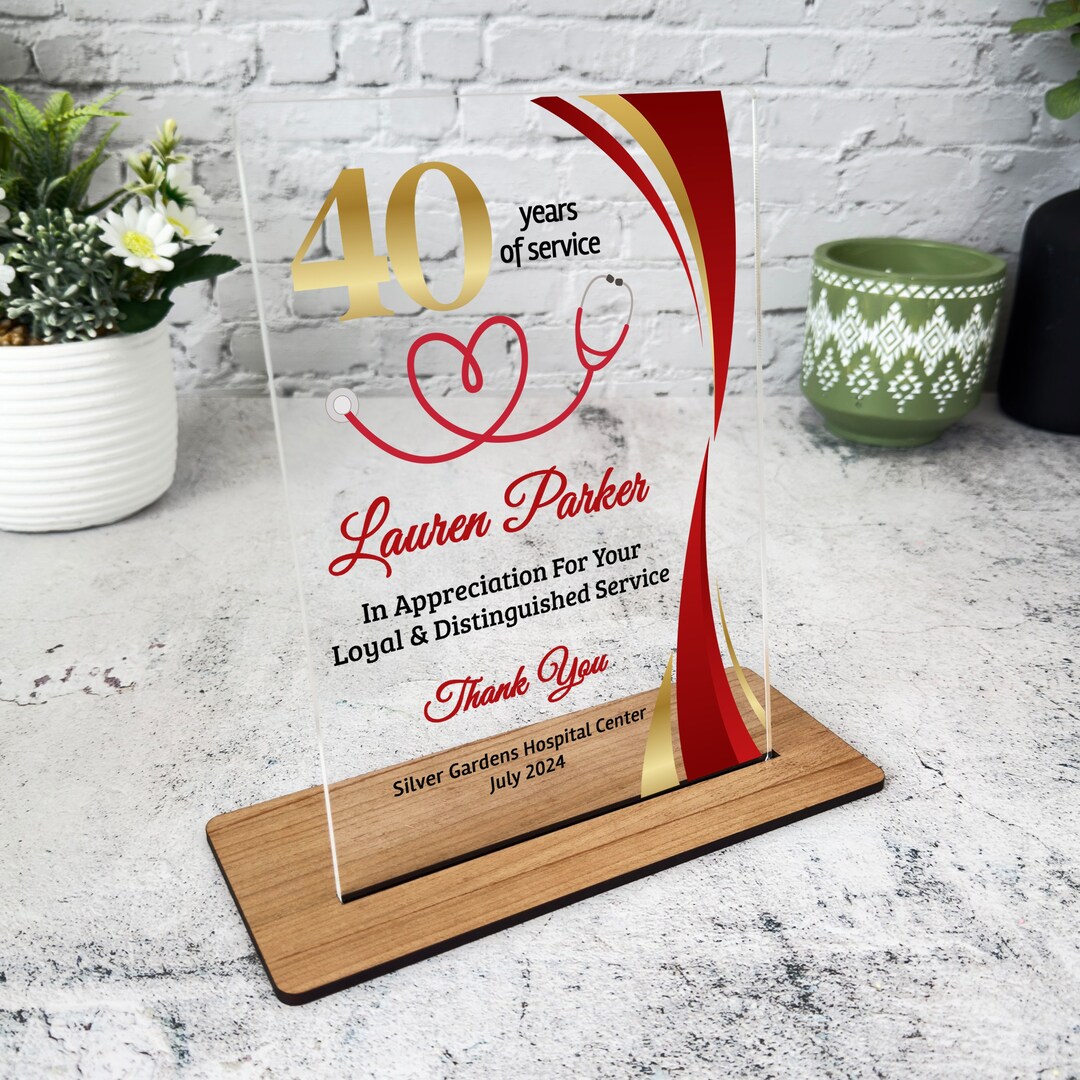 Doctor Nurse 40 Years Service 20th Anniversary Gold Red Gift Employee ...