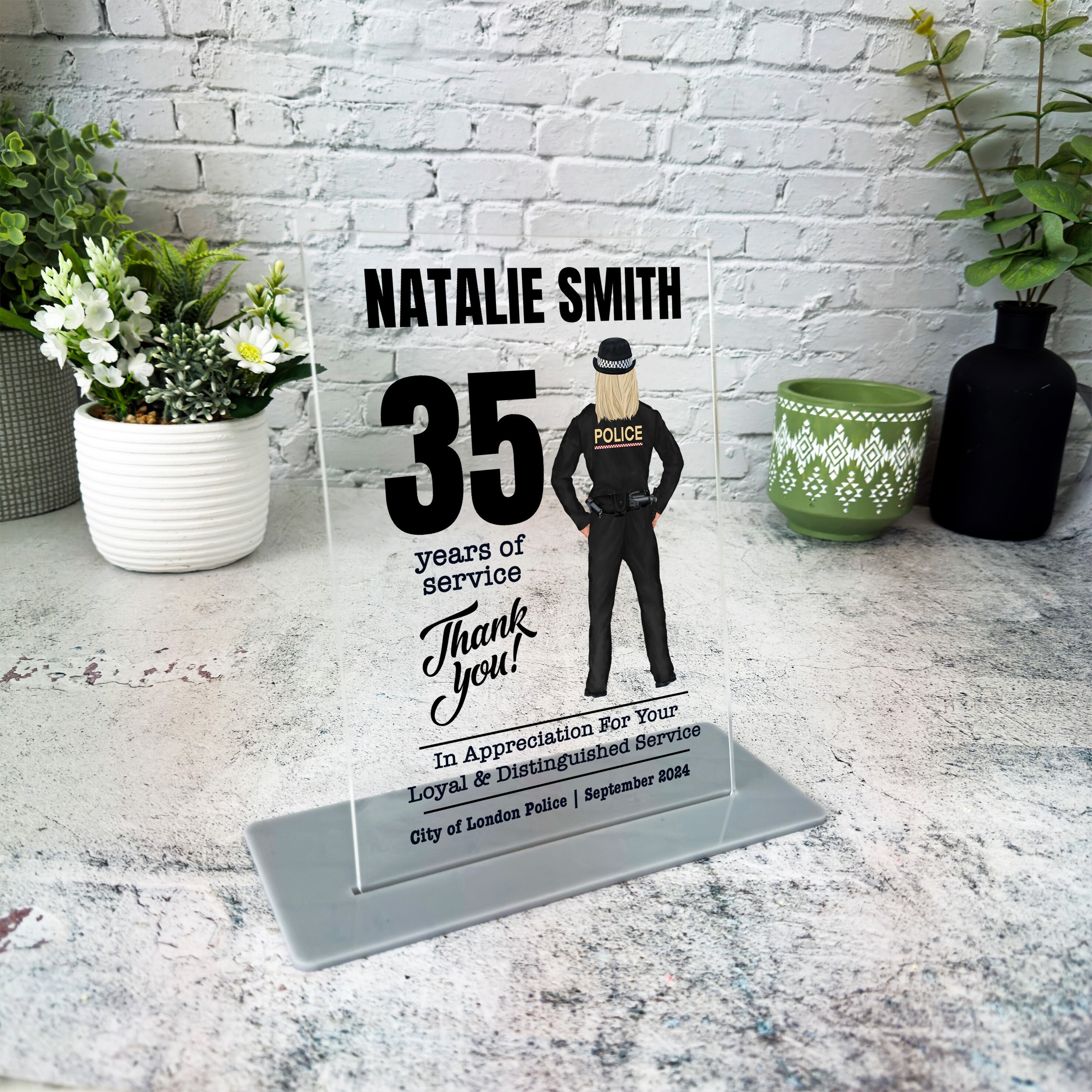 35 Years Service 35th Anniversary Blonde Hair Her Police Gift Employee ...