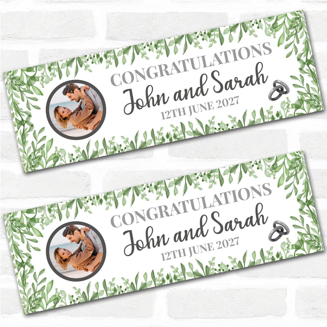 Personalised Party Banner for Wedding Day Congratulations Photo Green ...