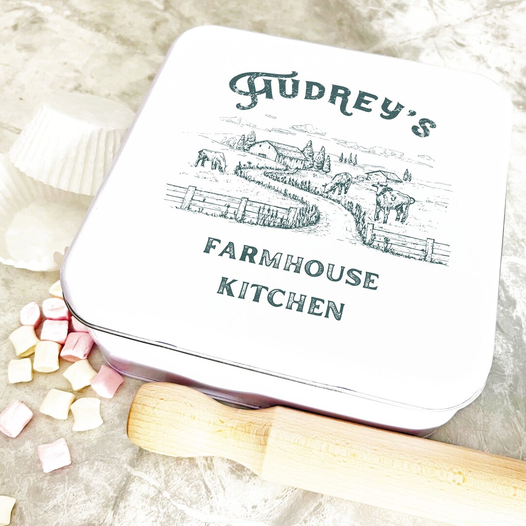 Square Green Rustic Country Farmhouse Cow Personalised Kitchen Storage ...