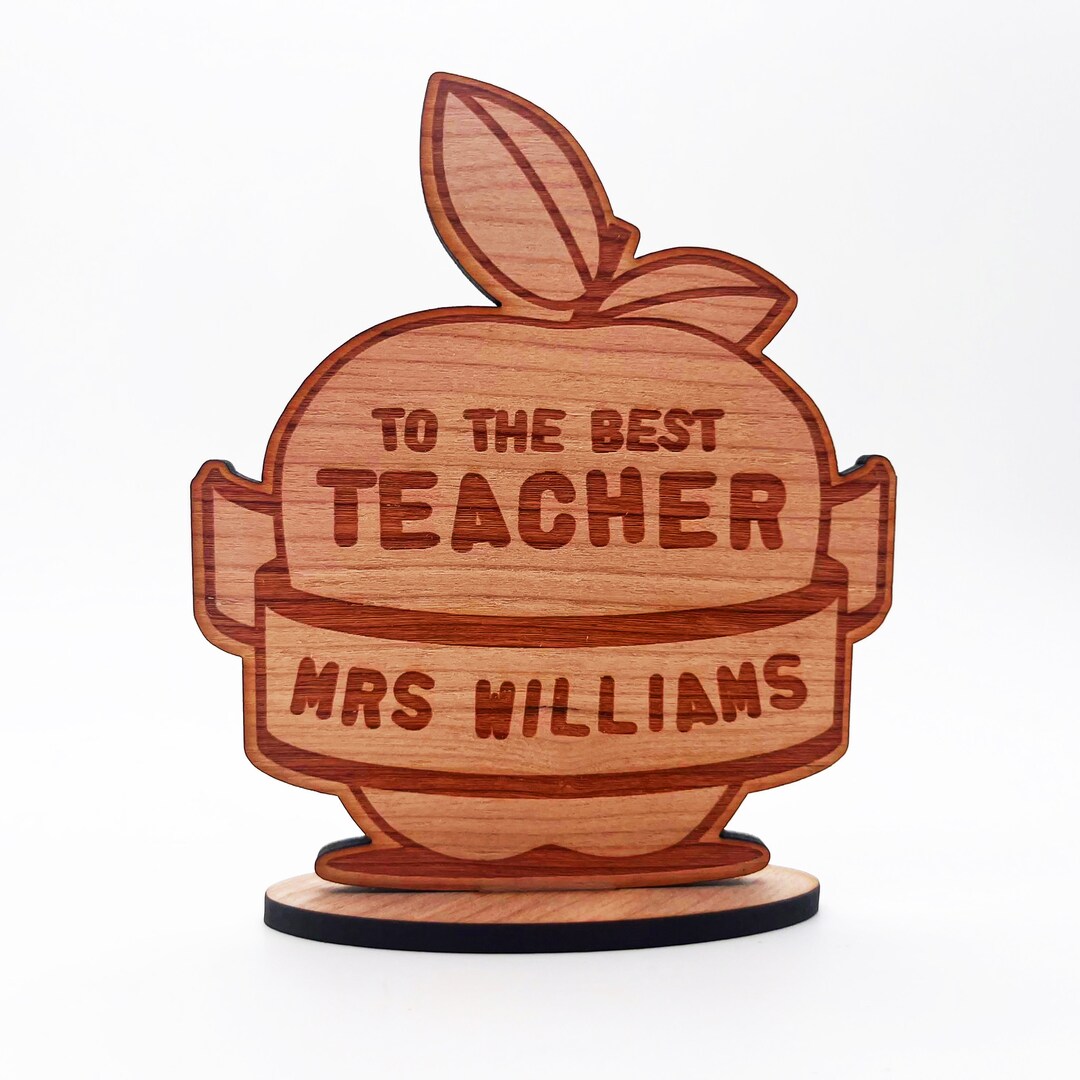 Engraved Wood Thank You the Best Teacher Apple Keepsake Personalised ...