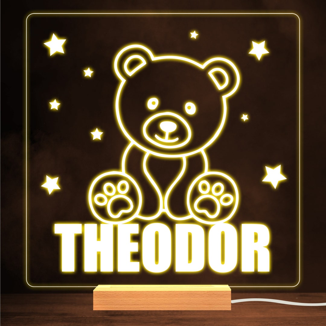 Stars Cute Teddy Bear Warm White Lamp Personalised Gift Night Light ...