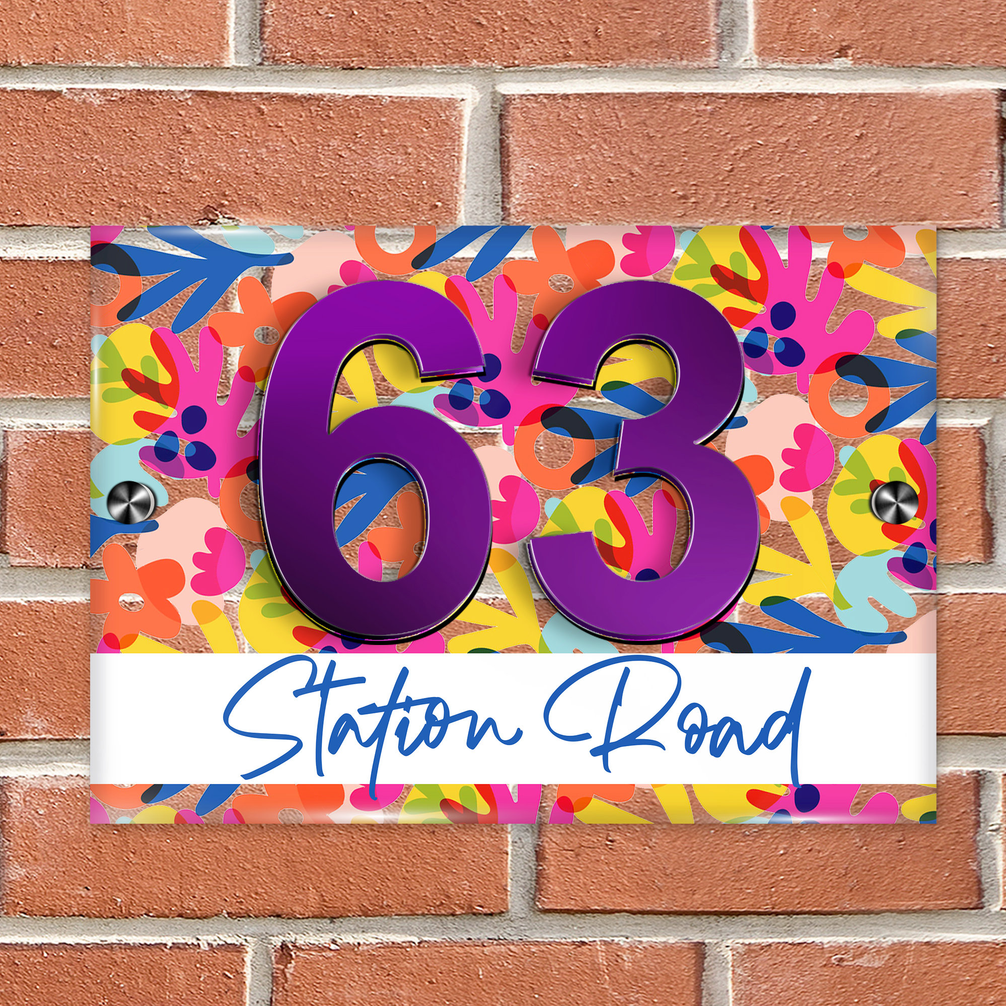 Bright Pattern Colourful Bold 3D Modern Acrylic Door Number House Sign ...