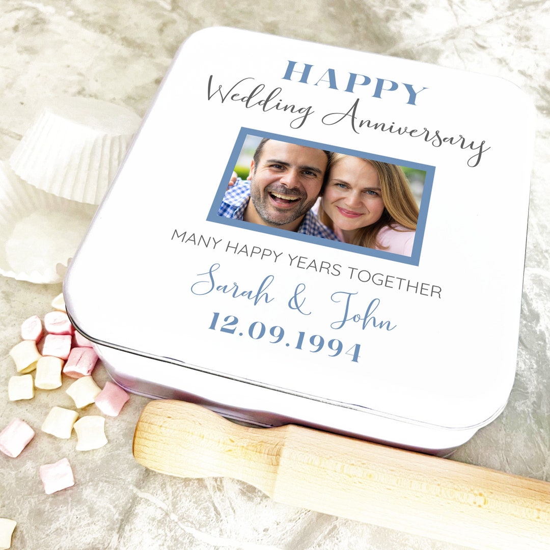 Square Happy Wedding Anniversary Photo Personalised Treat Tin - Etsy
