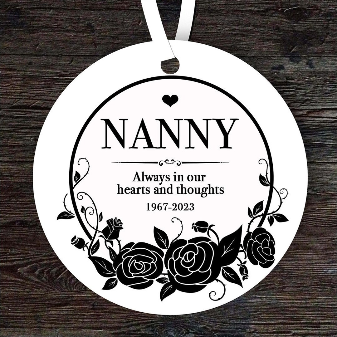 Nanny Memorial Black Roses Wreath Keepsake Gift Round Personalised ...