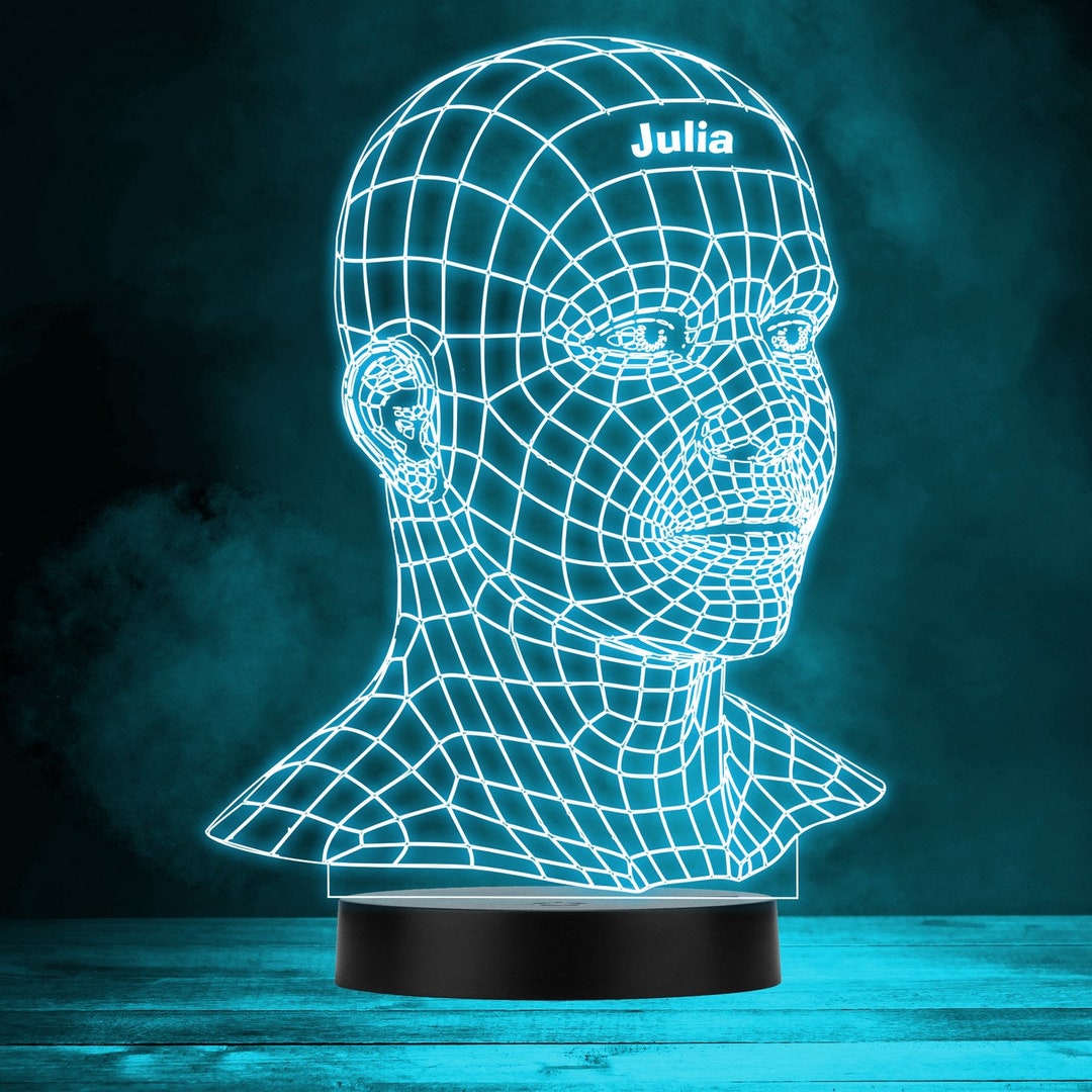 Geometric 3D Style Human Head Personalised Gift Colour Change LED Night ...