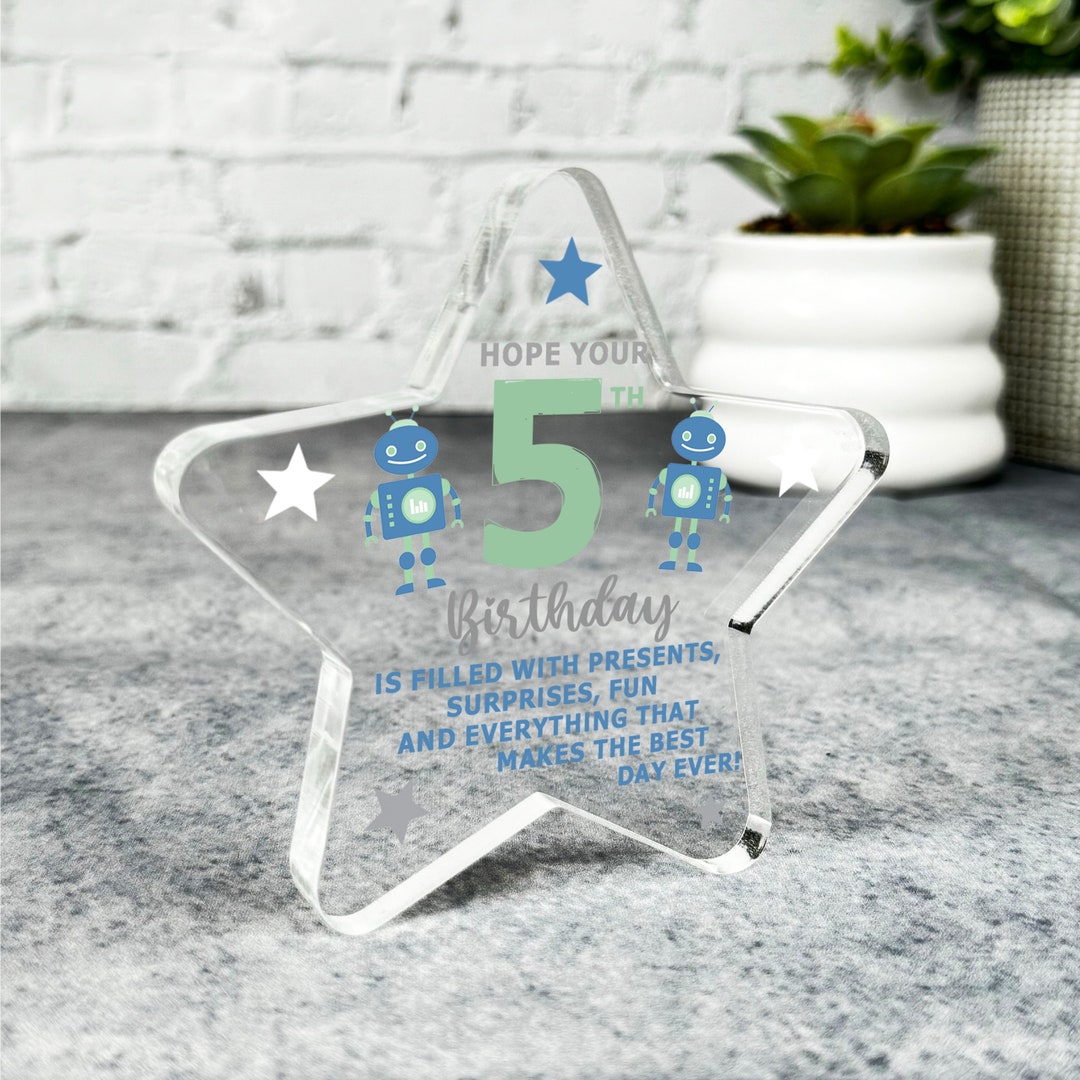 5th Birthday Present Boy Robot Open Birthday Present Star Plaque ...