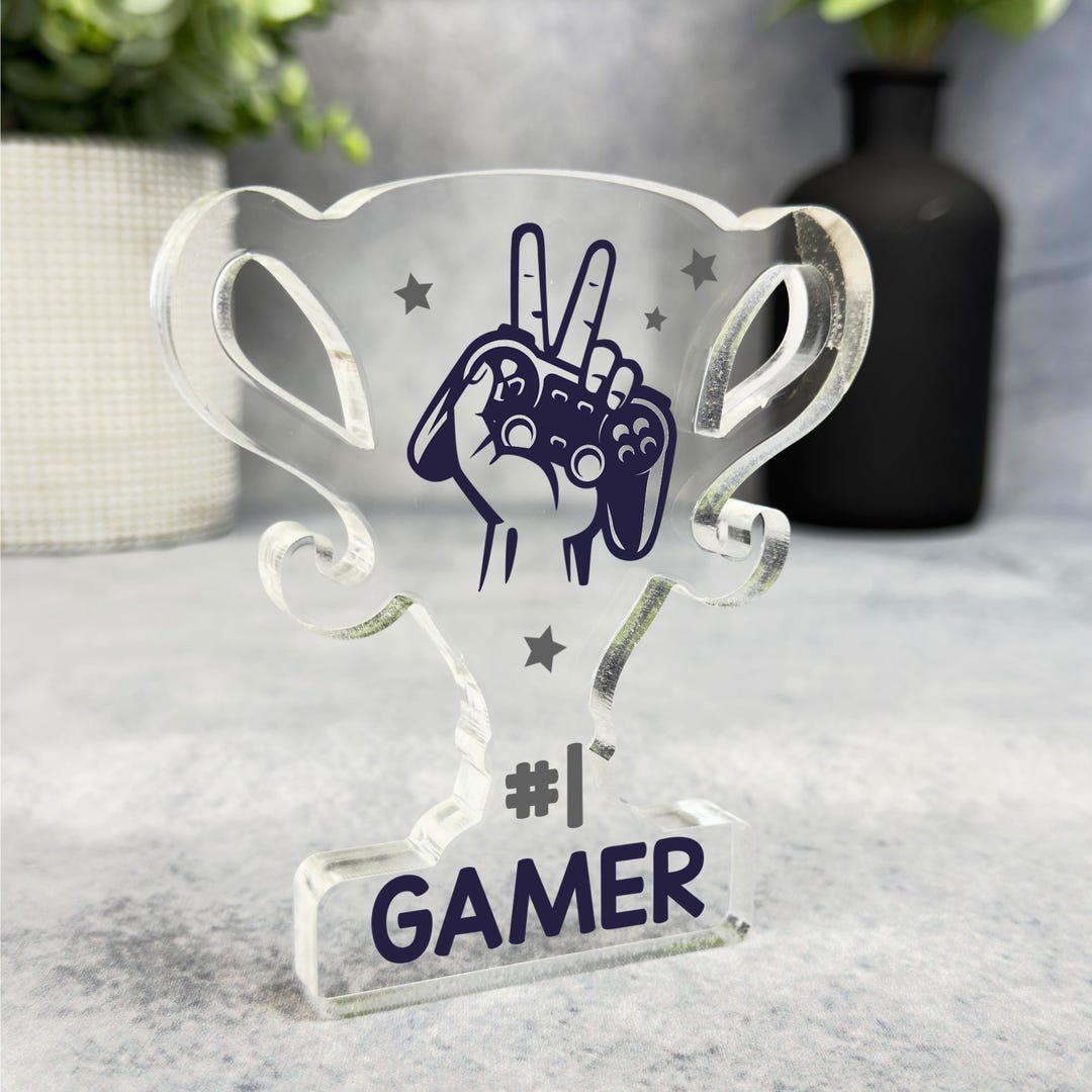 Gift for Number One Gamer Video Console Blue Trophy Keepsake Plaque ...