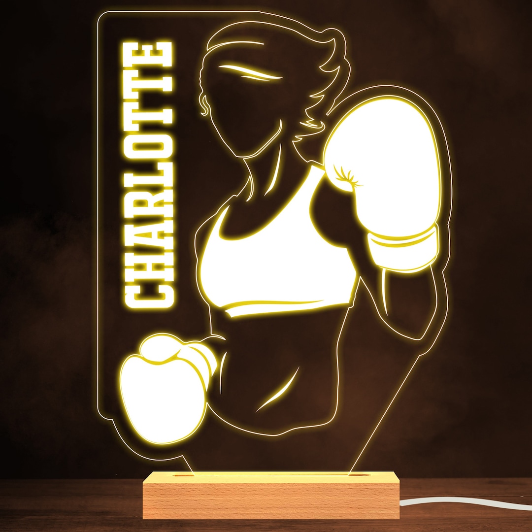 Boxing Girl in Gloves Boxer Sports Fan Personalised Warm White Night ...