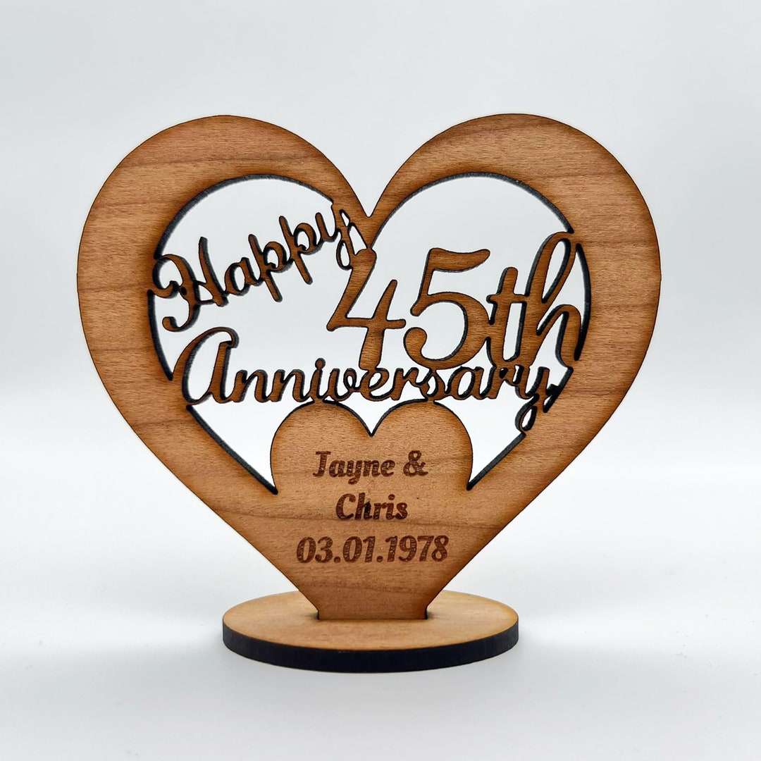 Happy 45th Wedding Anniversary Heart Engraved Keepsake Personalised ...